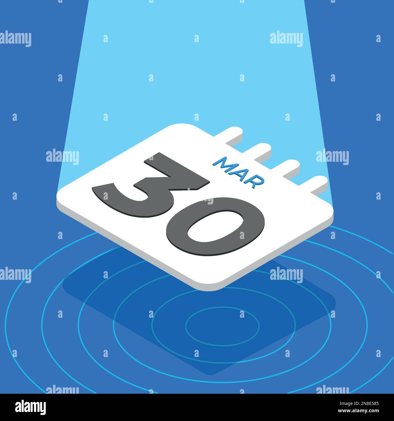 March 30 - 3D White calendar floating with spotlight on blue background ...