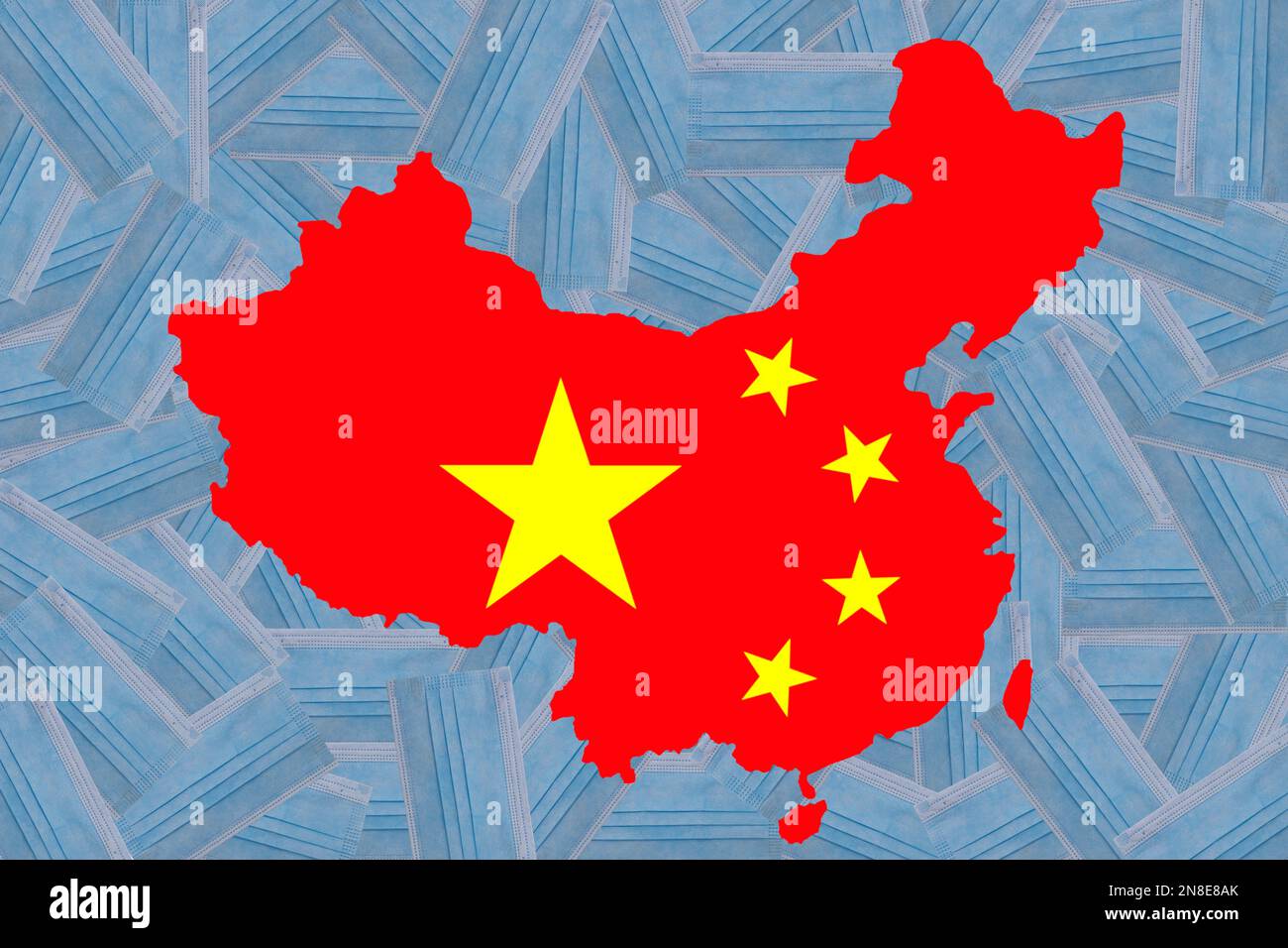 Flag of China in form of a geographical map of China against the ...