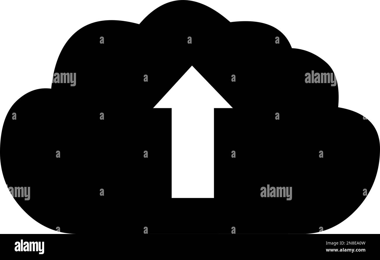 vector illustration of file upload icon of a black cloud and a white arrow pointing upwards ...