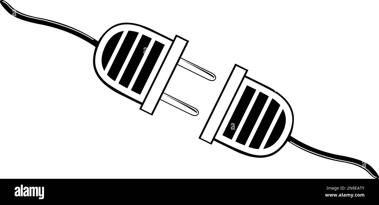 vector illustration of plug and wall socket icon, drawn in black and ...
