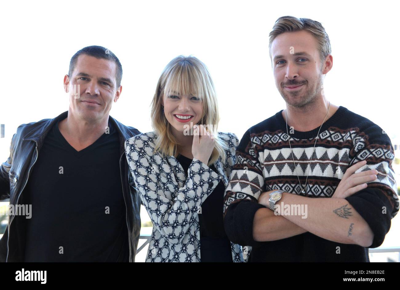 From left, actor Josh Brolin, actress Emma Stone, and actor Ryan ...