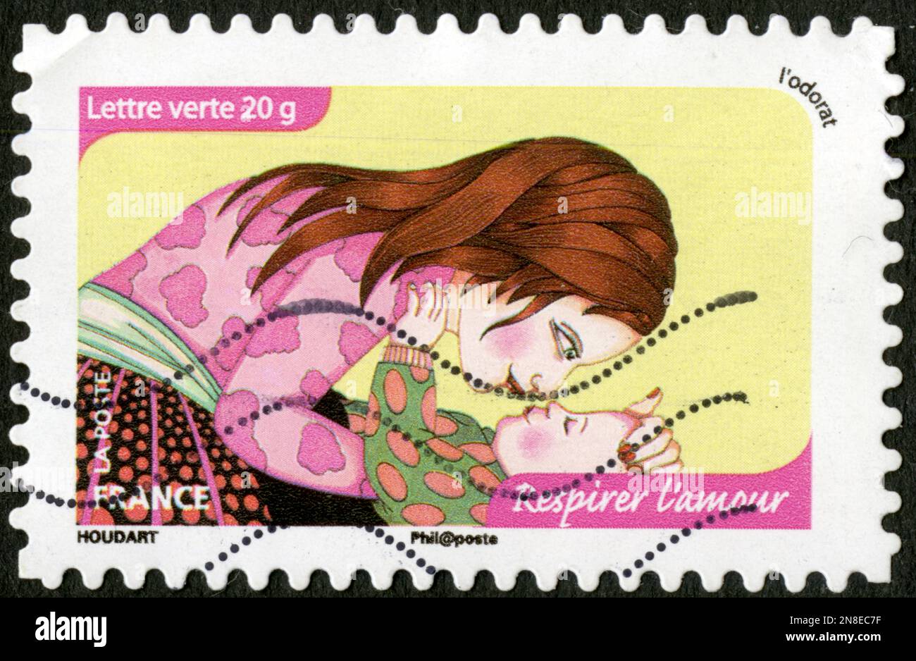 TIMBRE OBLITÉRÉ RESPIRER L'AMOUR. LETTRE VERTE 20 G. L'ODORAT. LA POSTE ...