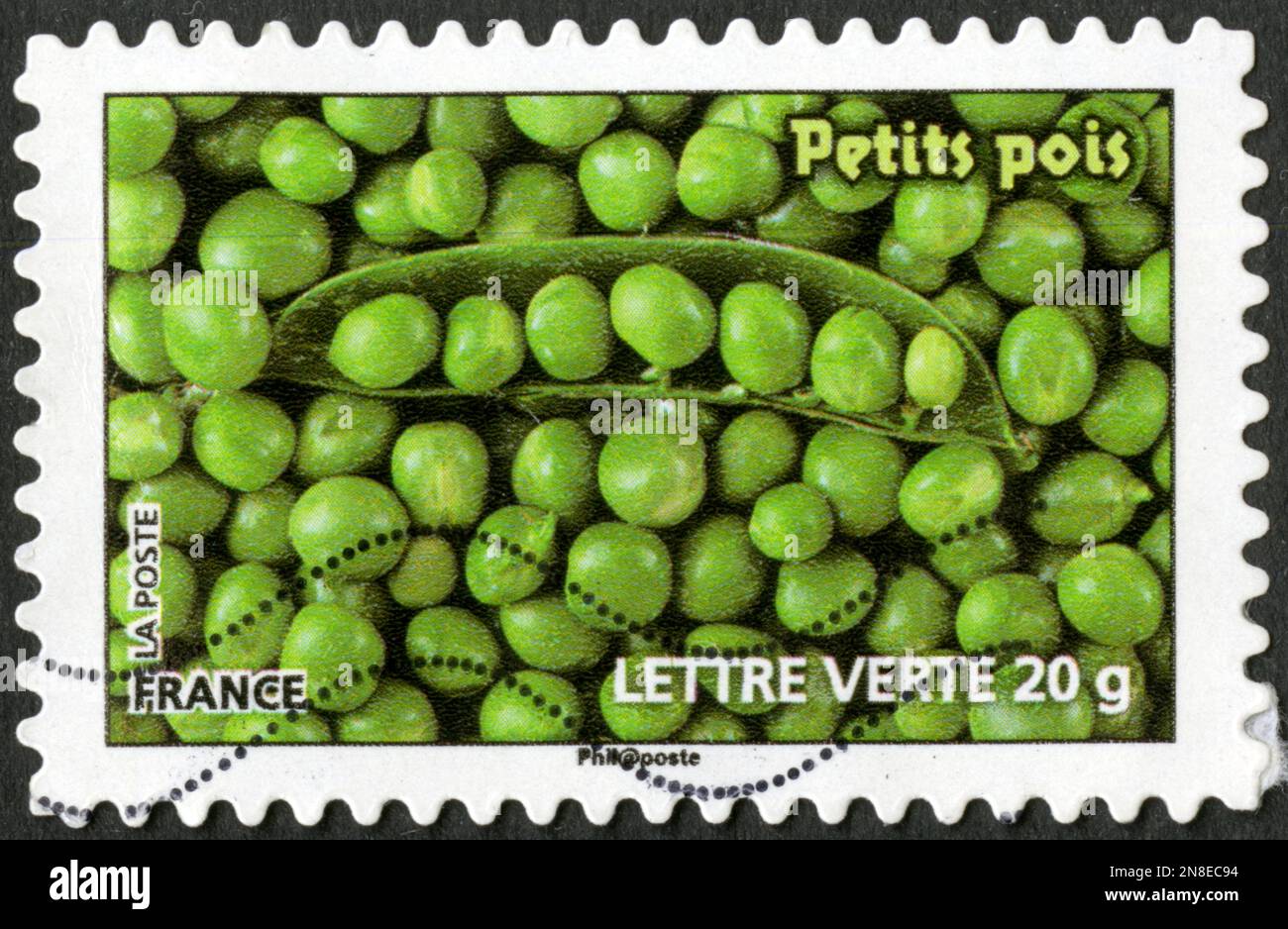 TIMBRE OBLITÉRÉ HARICOTS VERTS. LA POSTE. FRANCE. LETTRE VERTE 20 G ...