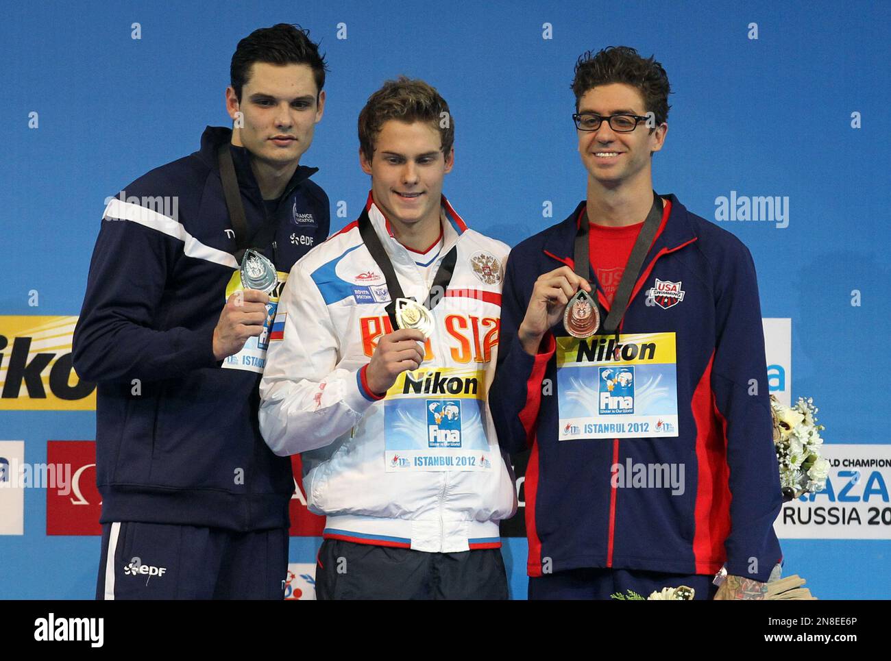 Gold medalist Vladimir Morozov of Russia, center, silver medalist ...