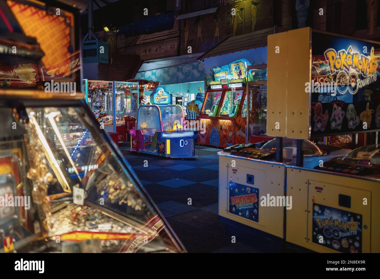 A beautiful view of new Brighton arcades, with coin machines outdoors ...