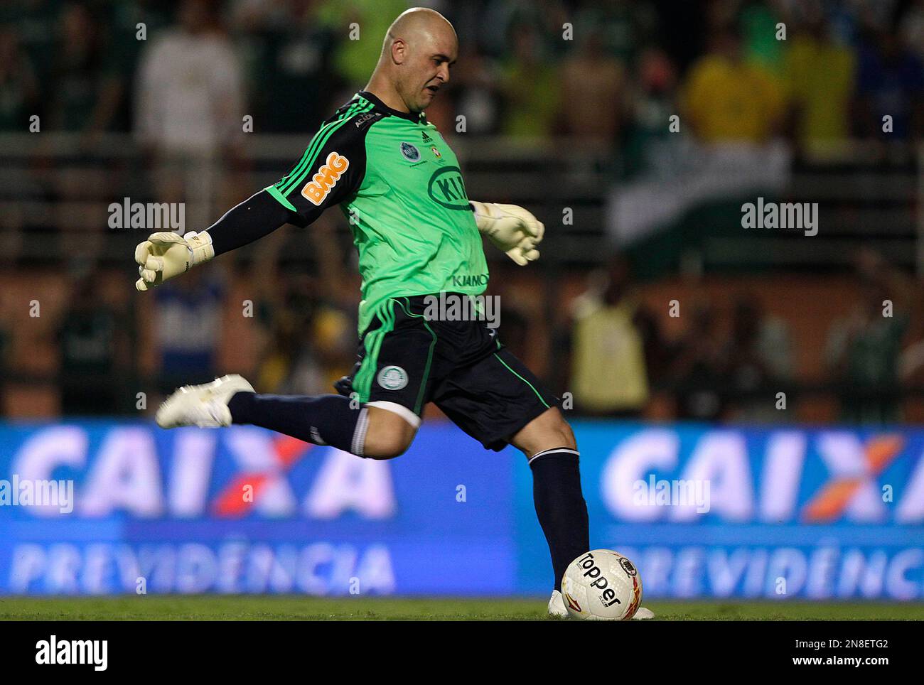Brazil's former goalkeeper Marcos takes a penalty kick to score during ...