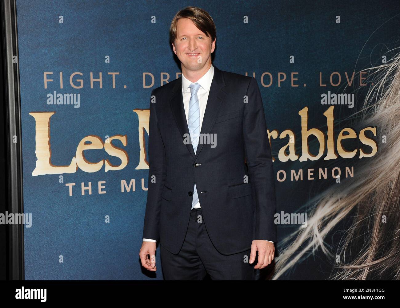 Director Tom Hooper attends the premiere for "Les Miserables" at the ...