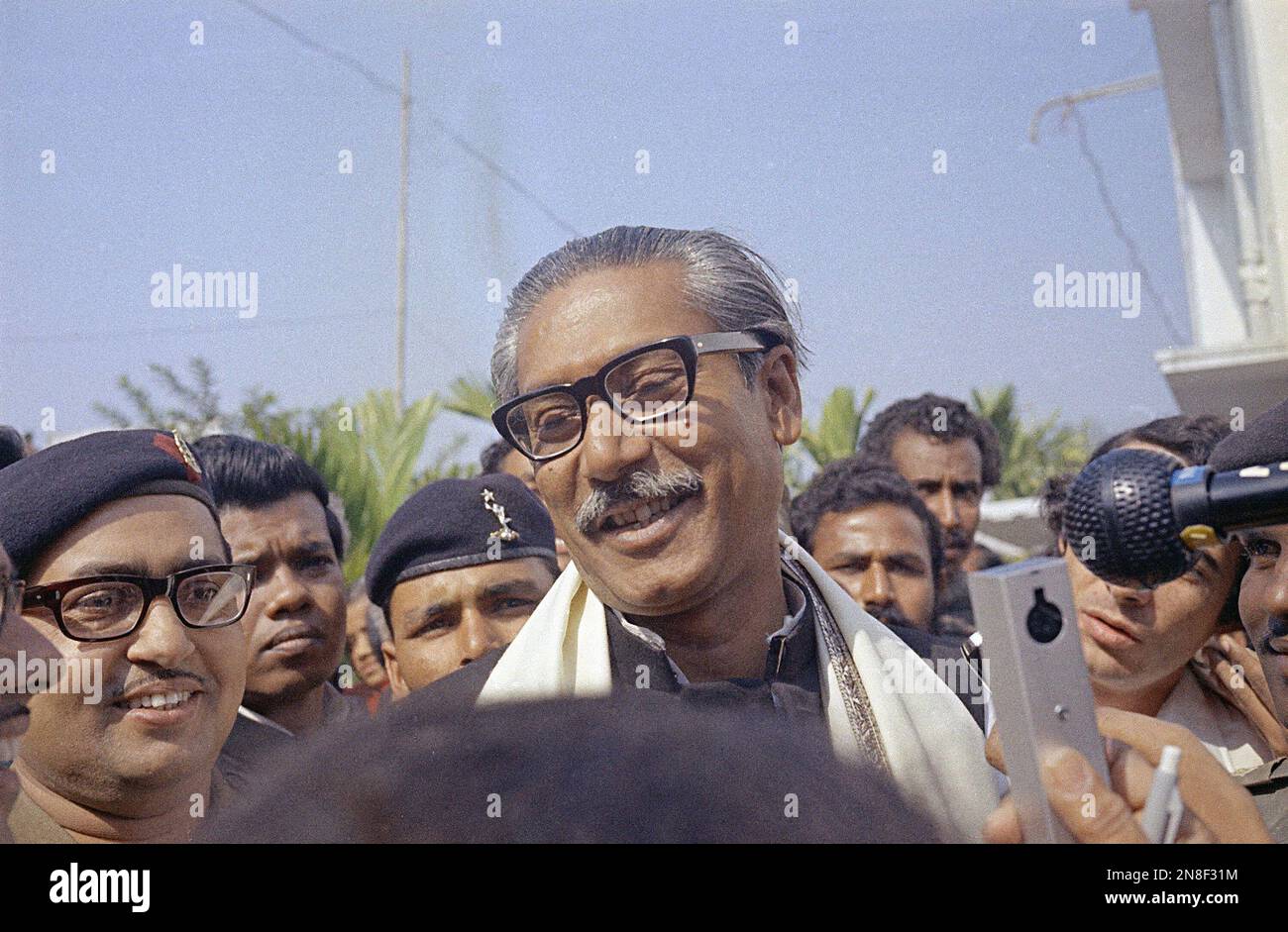 Bangladeshi leader Sheik Mujibur Rahman is shown during a press ...