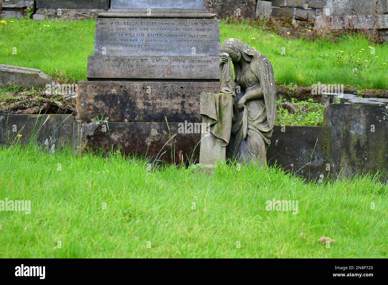 A weeping statue near a grave in the Glasgow Necropolis Stock Photo - Alamy