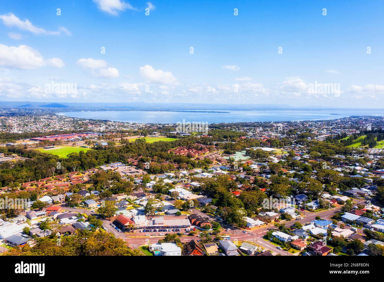 Central coast residential suburbs around Lake Tuggerah on Pacific coast ...