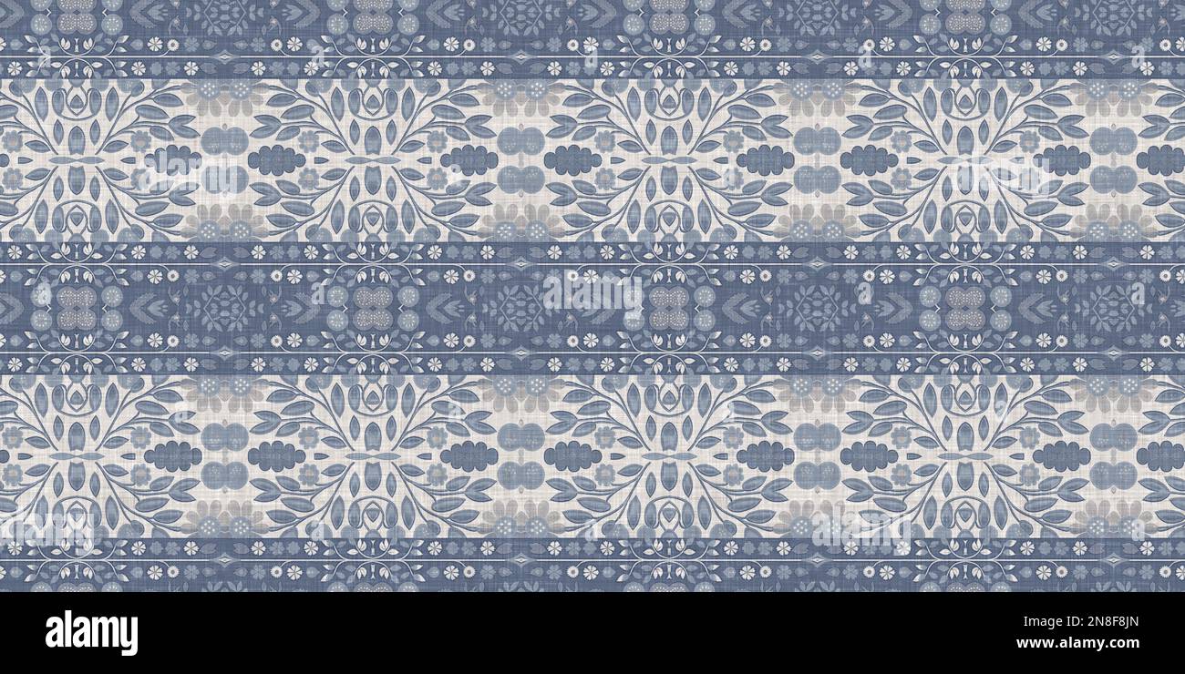 Farm house blue intricate damask seamless border. Tonal french country ...