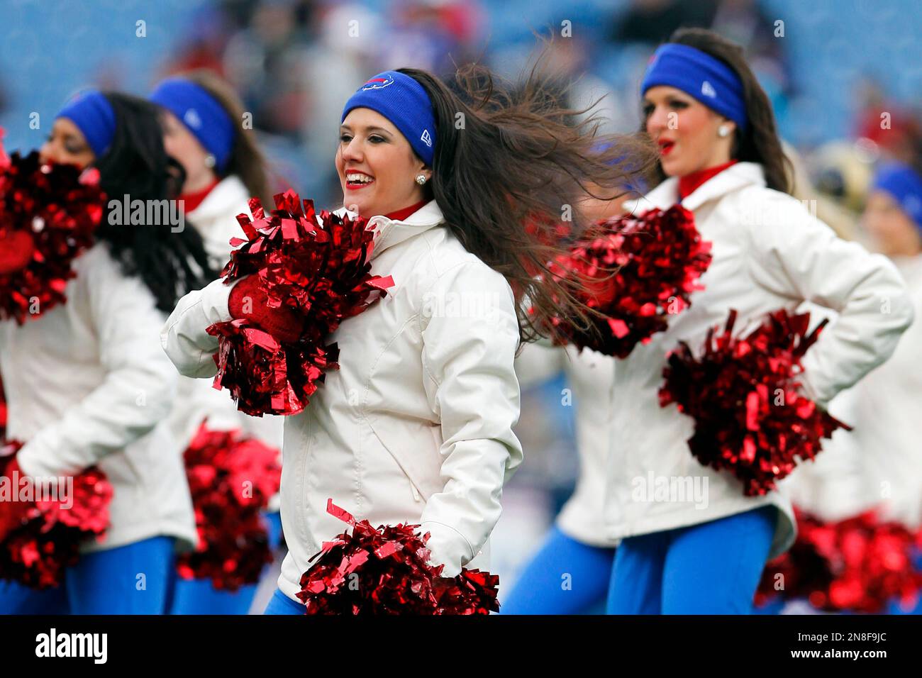 Buffalo Bills cheerleaders perform before an NFL football game between ...