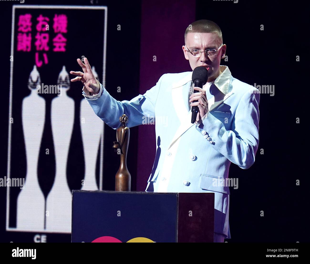 Aitch with the award for Hip Hop/Rap/Grime Act during the Brit Awards ...