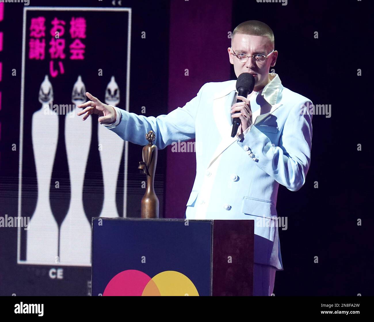 Aitch with the award for Hip Hop/Rap/Grime Act during the Brit Awards ...