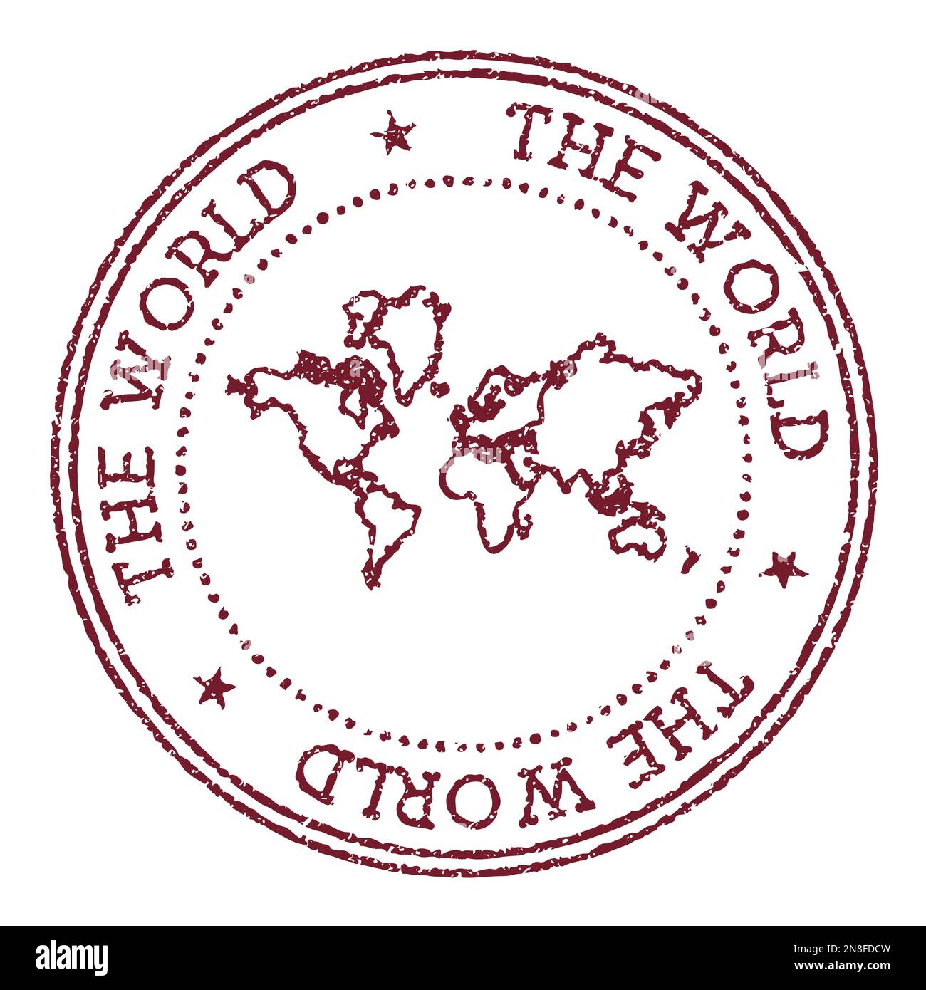 The World round rubber stamp with world map. Vintage red passport stamp ...