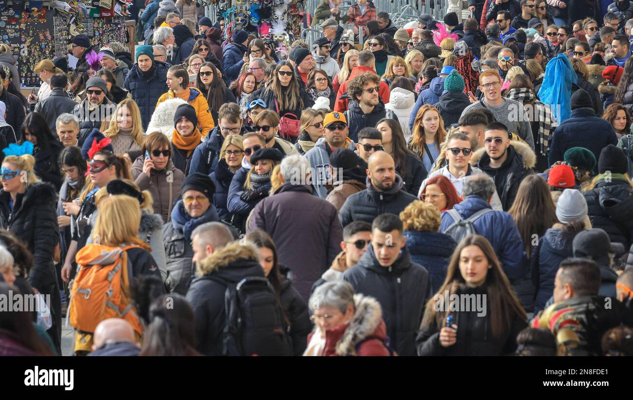 Venice, Italy. 11th Feb, 2023. The tightly packed Riva degli Schiavoni ...