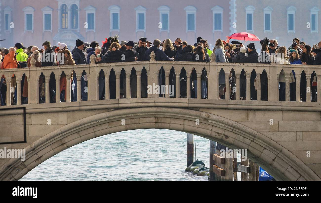 Venice, Italy. 11th Feb, 2023. A tightly packed bridge in Riva degli ...