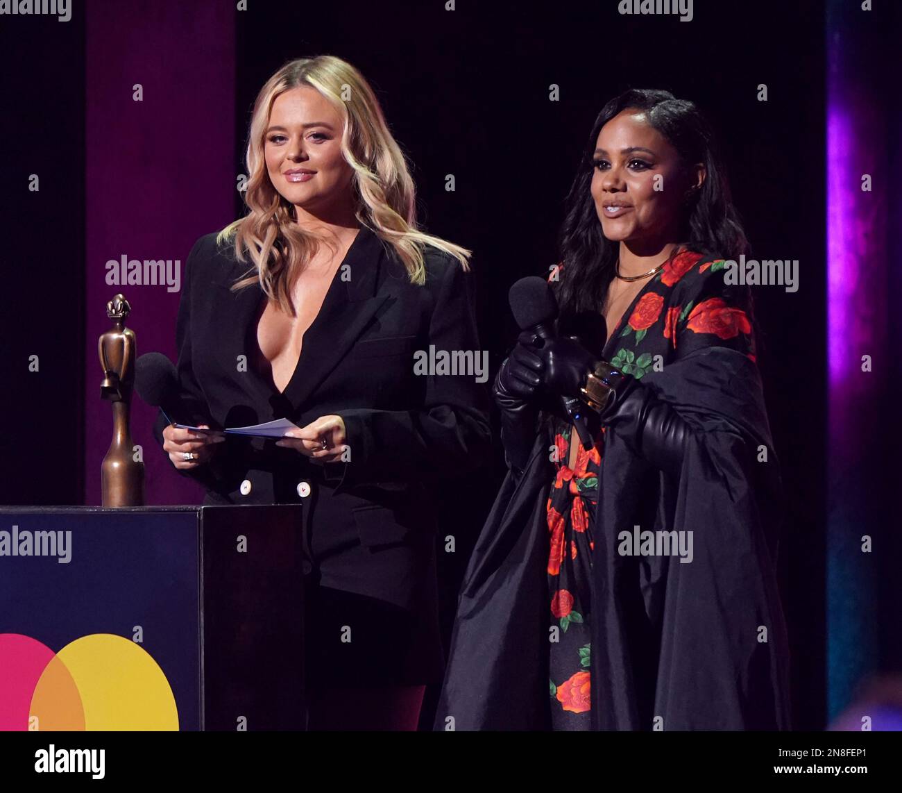 Emily Atack (left) and Alex Scott presenting the Best British Dance Act ...
