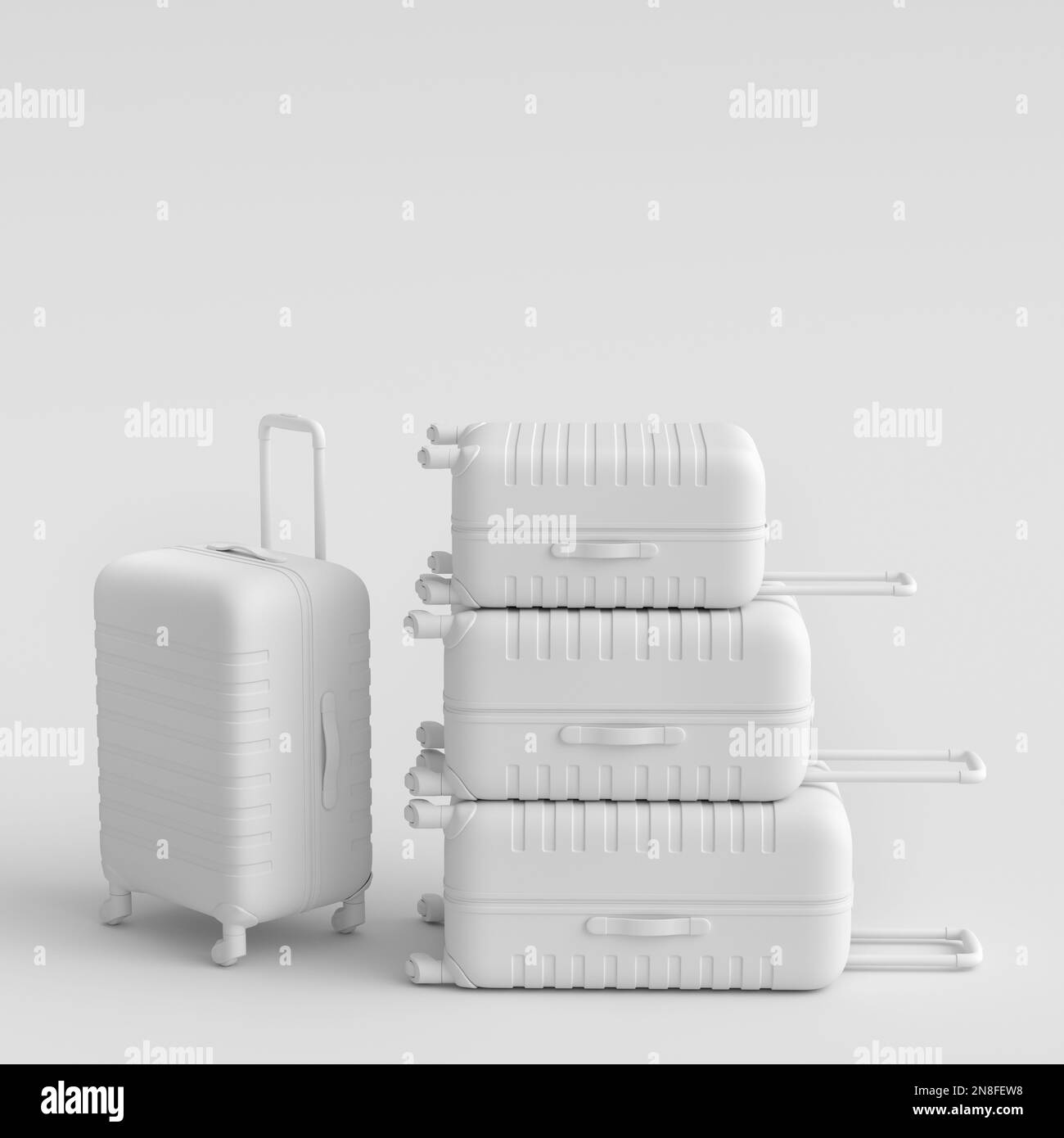 Colorful suitcase or baggage on monochrome background. 3D render of ...