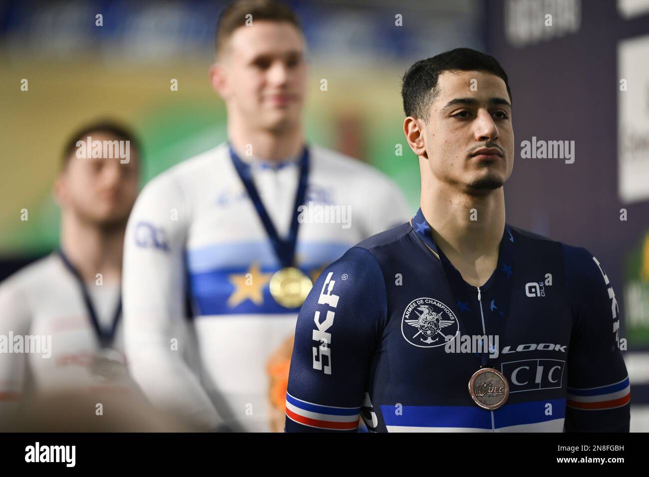 Second placed Mateusz Rudyk of Poland, winner Harrie Lavreysen of the ...