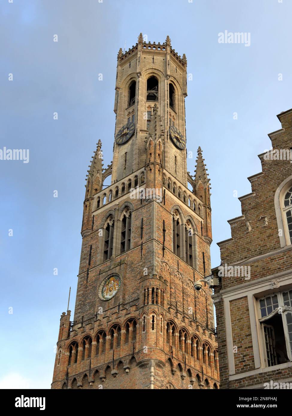 The Belfry of Bruges, medieval bell tower in the center of Bruges ...