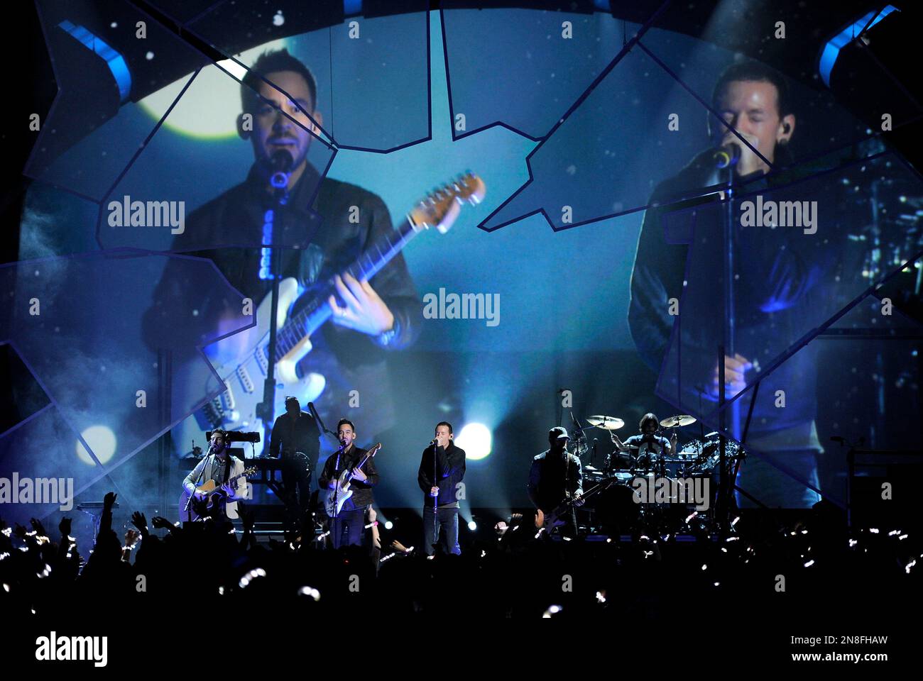 Musical group Linkin Park performs on stage at Spike's 10th Annual ...
