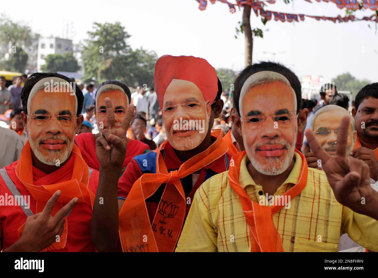 In this Nov. 30, 2012 photo, Indian supporters of Gujarat Chief ...