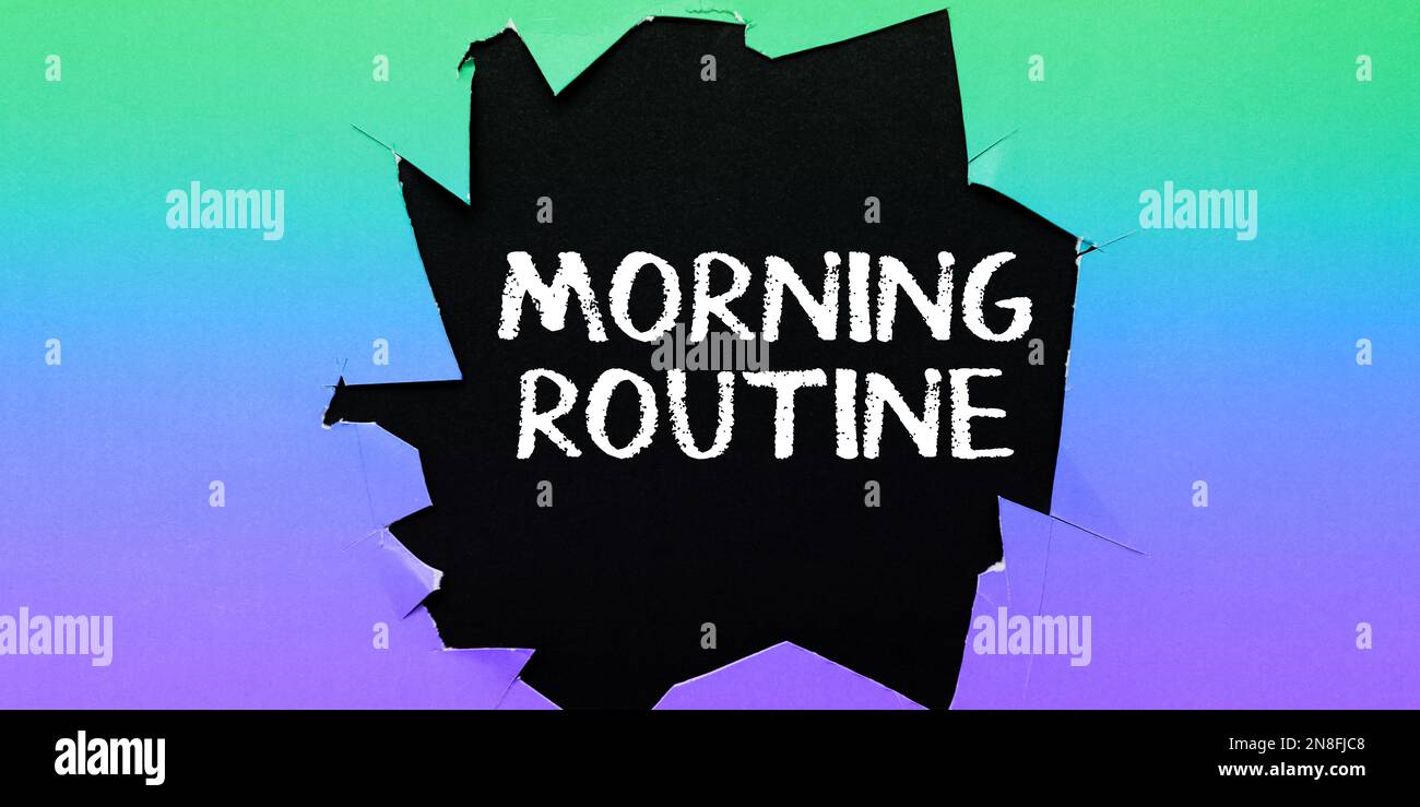Conceptual caption Morning Routine. Word for initiation of consumer ...
