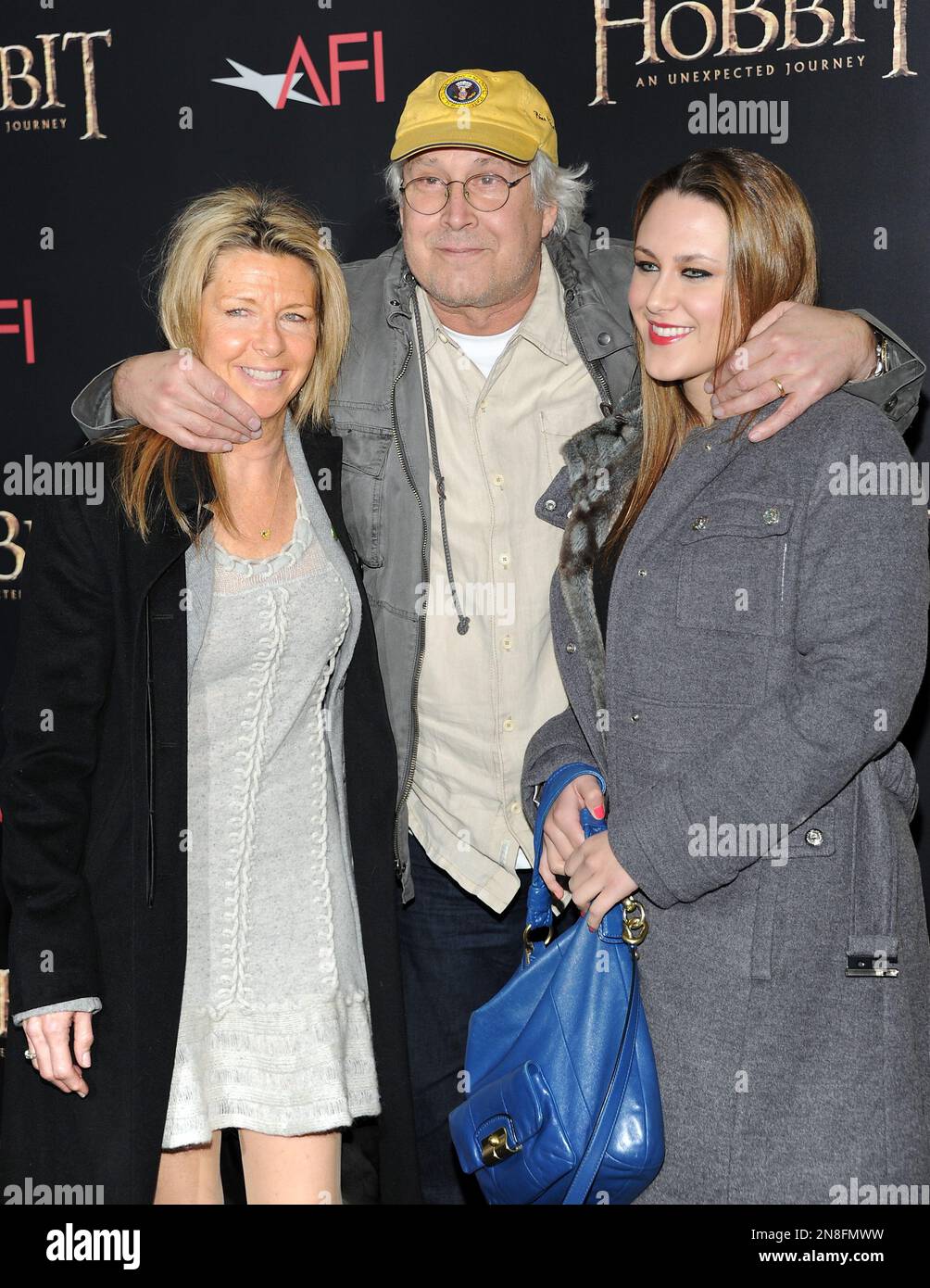 Actor Chevy Chase poses with his wife Jayni and daughter Emily at the ...
