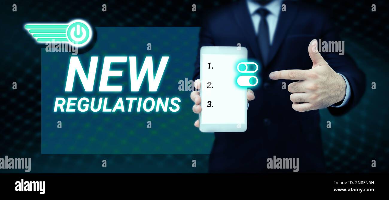 Text sign showing New Regulations. Word Written on Regulation ...