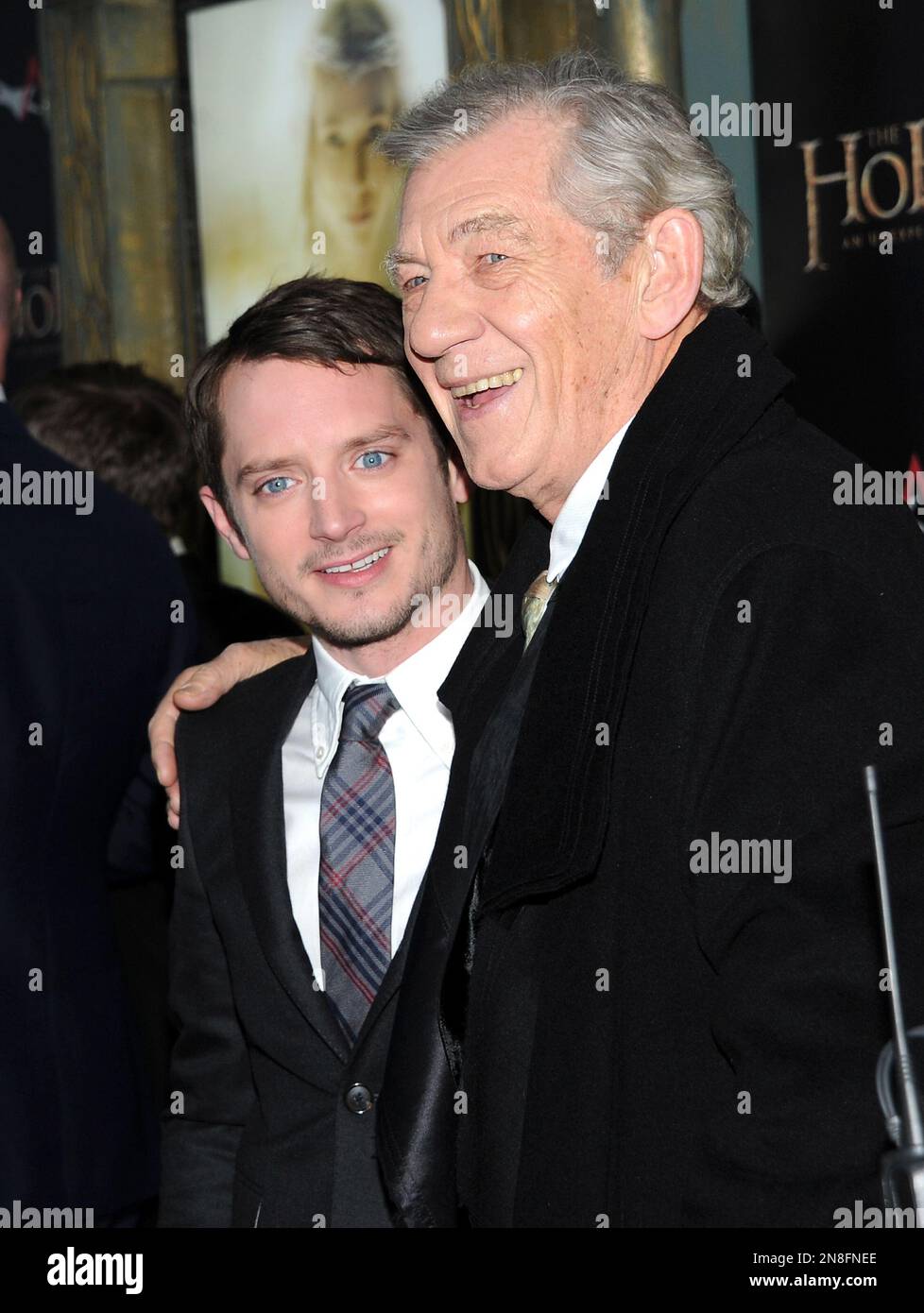 Actors Elijah Wood, left, and Ian McKellen attend the premiere of "The ...