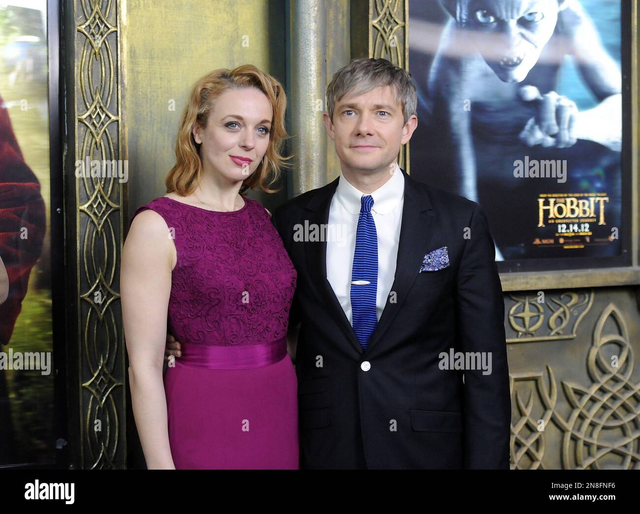 Actor Martin Freeman, right, and girlfriend Amanda Abbington attend the ...
