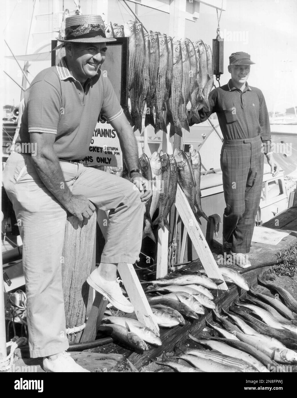 Sam Snead with catch of 38 striped bass and bluefish he caught off ...