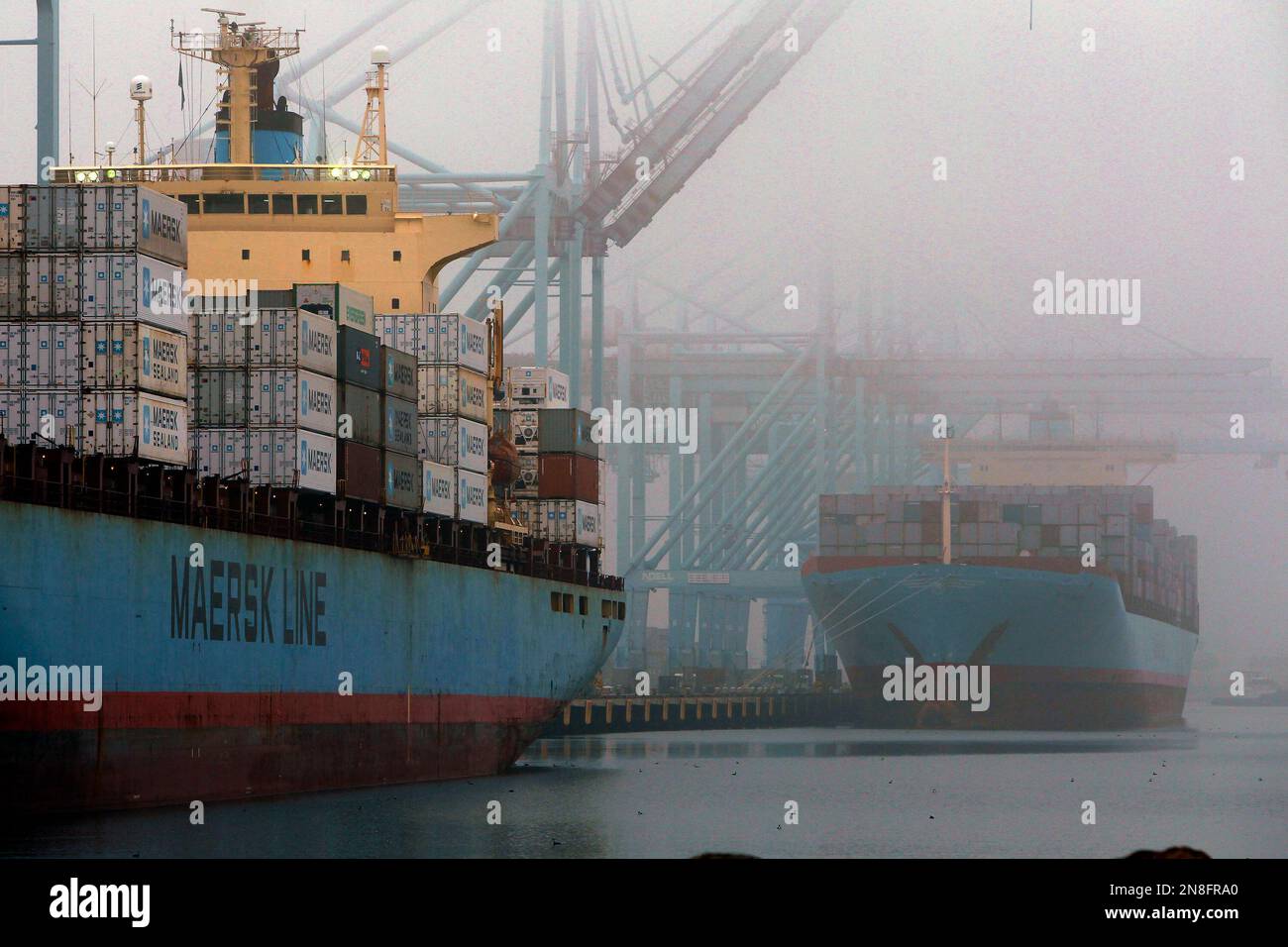 Containers unloaded from cargo ships at the Port of Los Angeles Wed ...