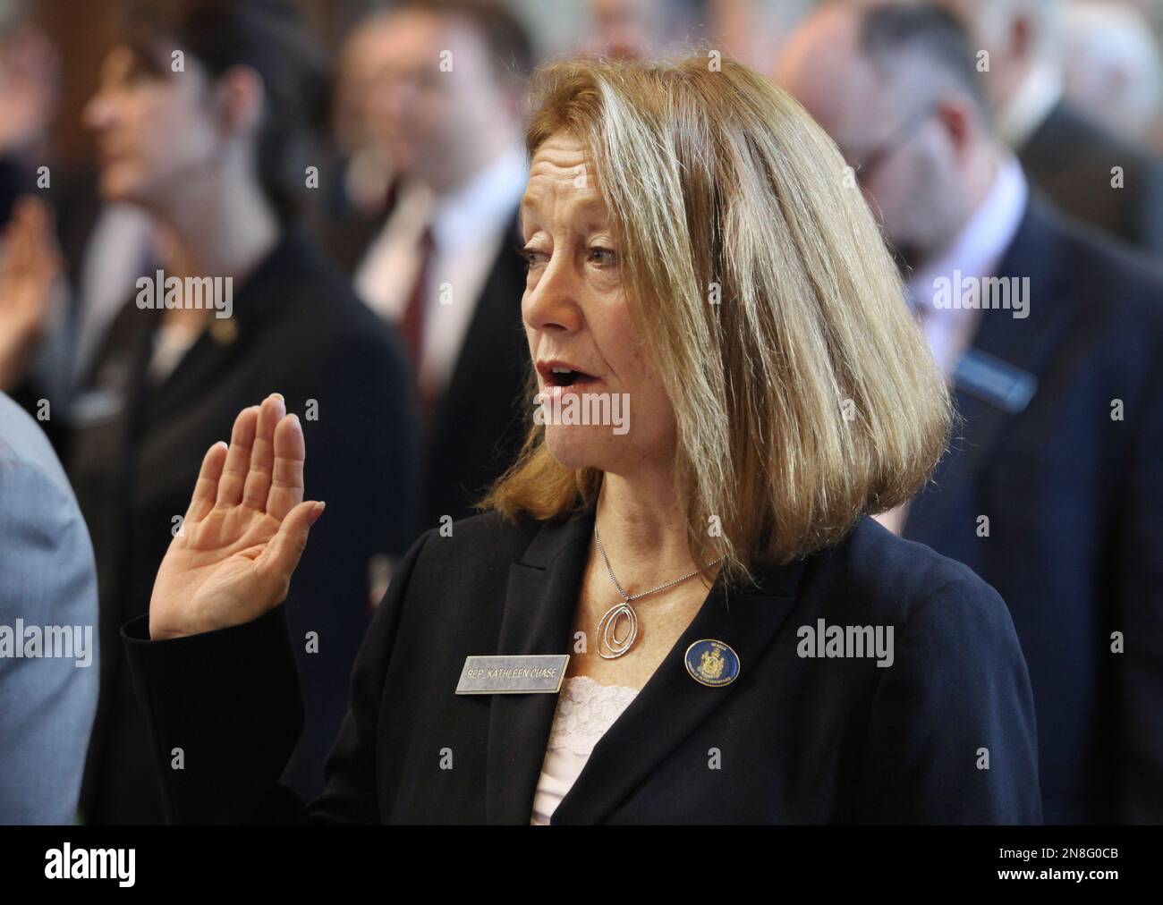 Rep. Kathleen Chase, of Wells, is sworn in Wednesday, Dec. 5, 2012 at a ...