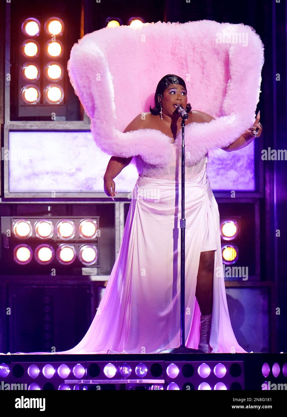 Lizzo performing during the Brit Awards 2023 at the O2 Arena, London ...