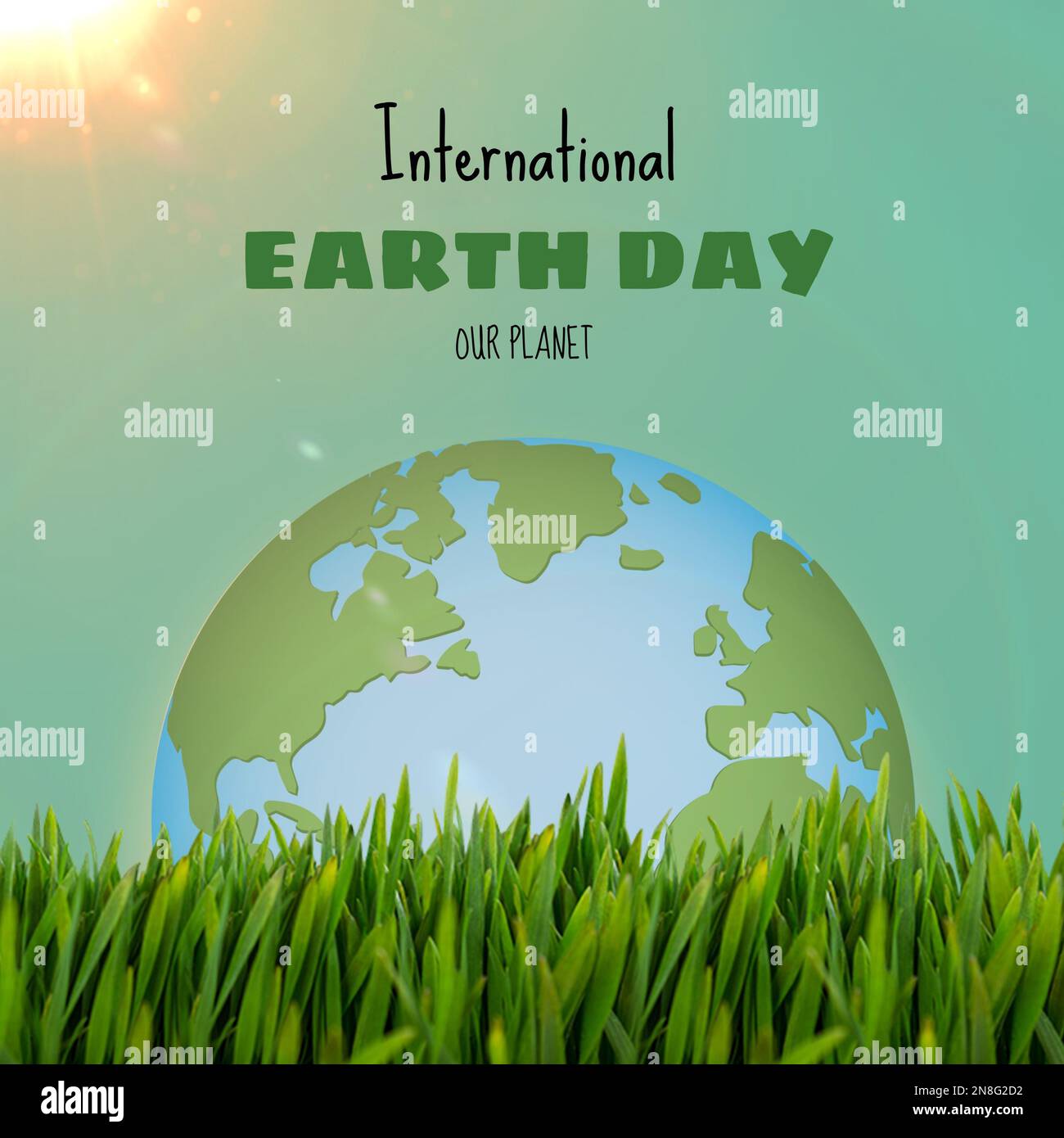 Composition of earth day text and globe on green background Stock Photo ...