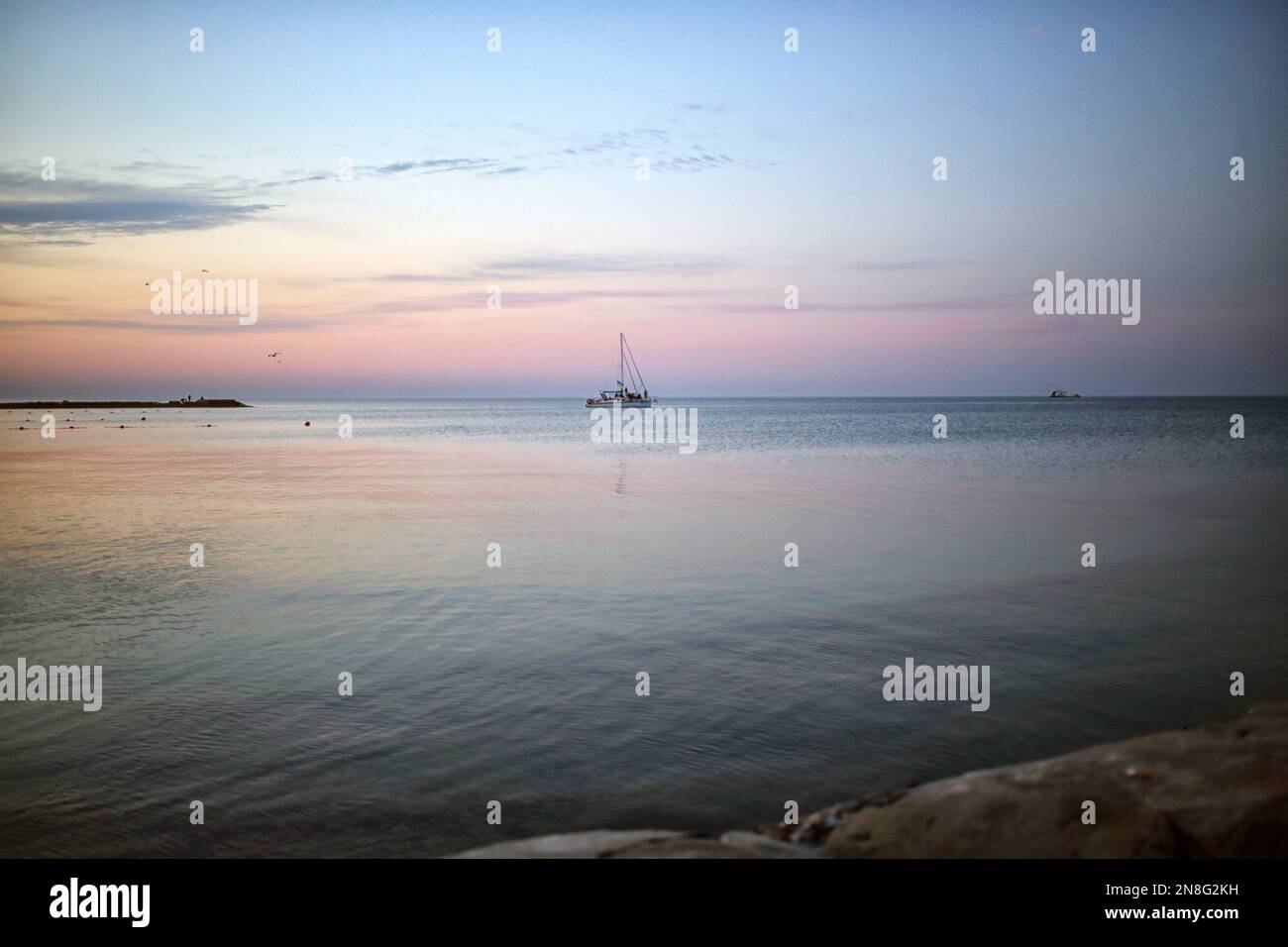 Morning seashore boat hi-res stock photography and images - Alamy