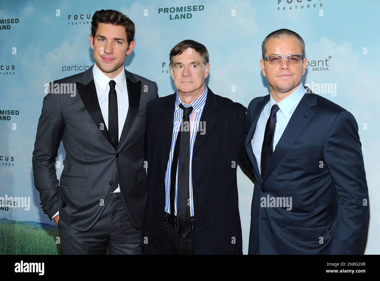 Actor John Krasinski, left, director Gus Van Sant and actor Matt Damon ...