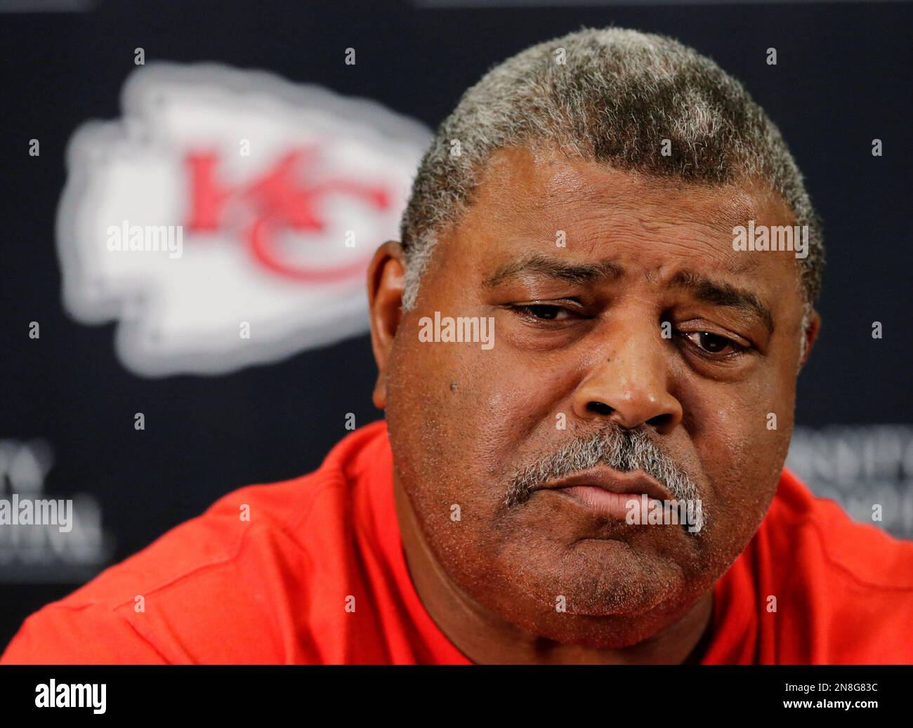 Kansas City Chiefs head coach Romeno Crennel pauses while talking about ...