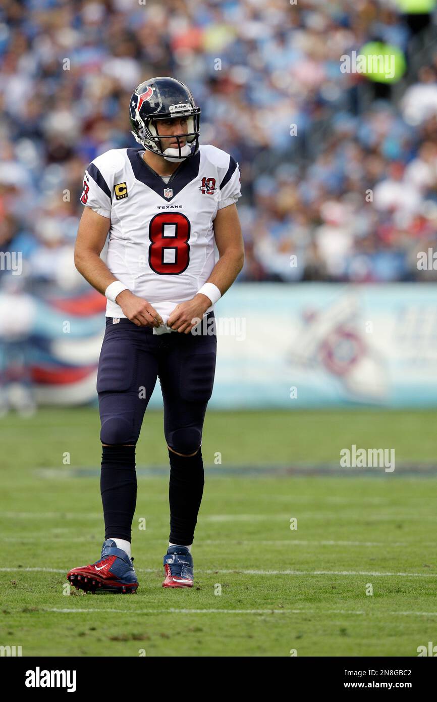 Houston Texans quarterback Matt Schaub waits for play to resume in the ...