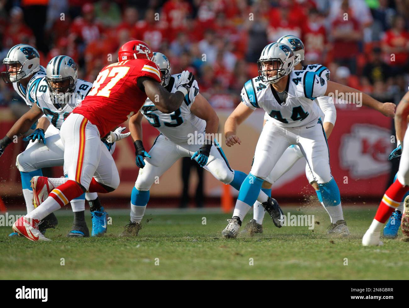 Carolina Panthers linebacker Jason Phillips (53) and long snapper J.J ...