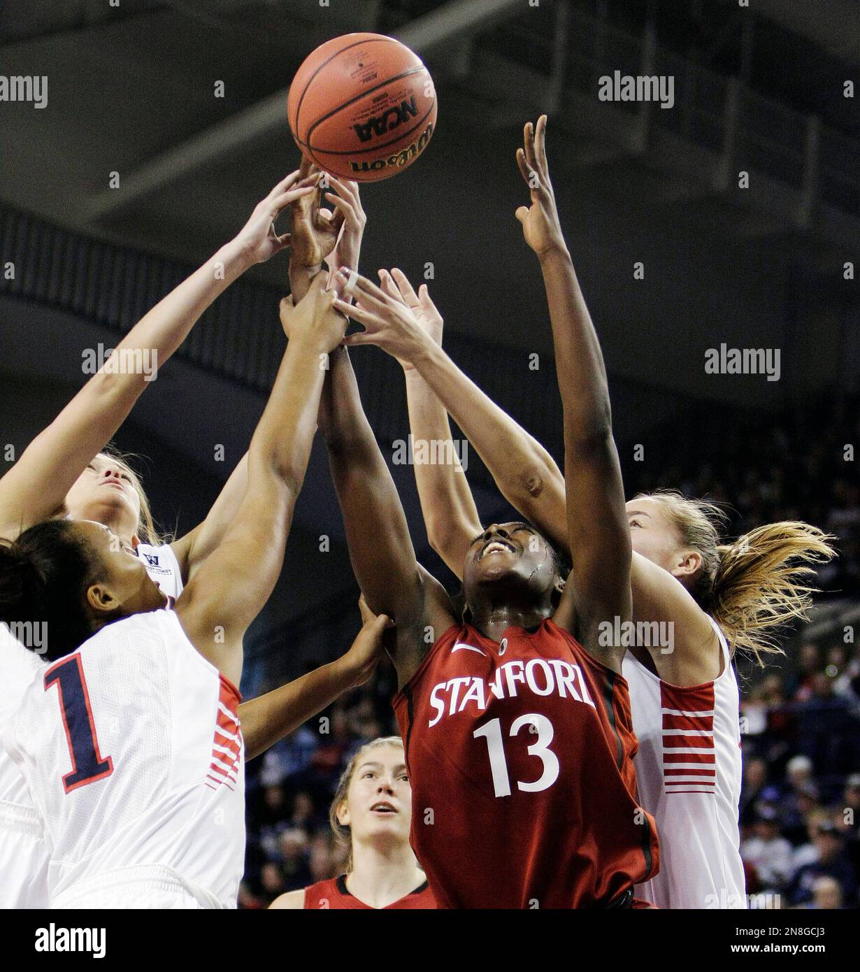 Stanford's Chiney Ogwumike (13) fights for a rebound against Gonzaga's ...