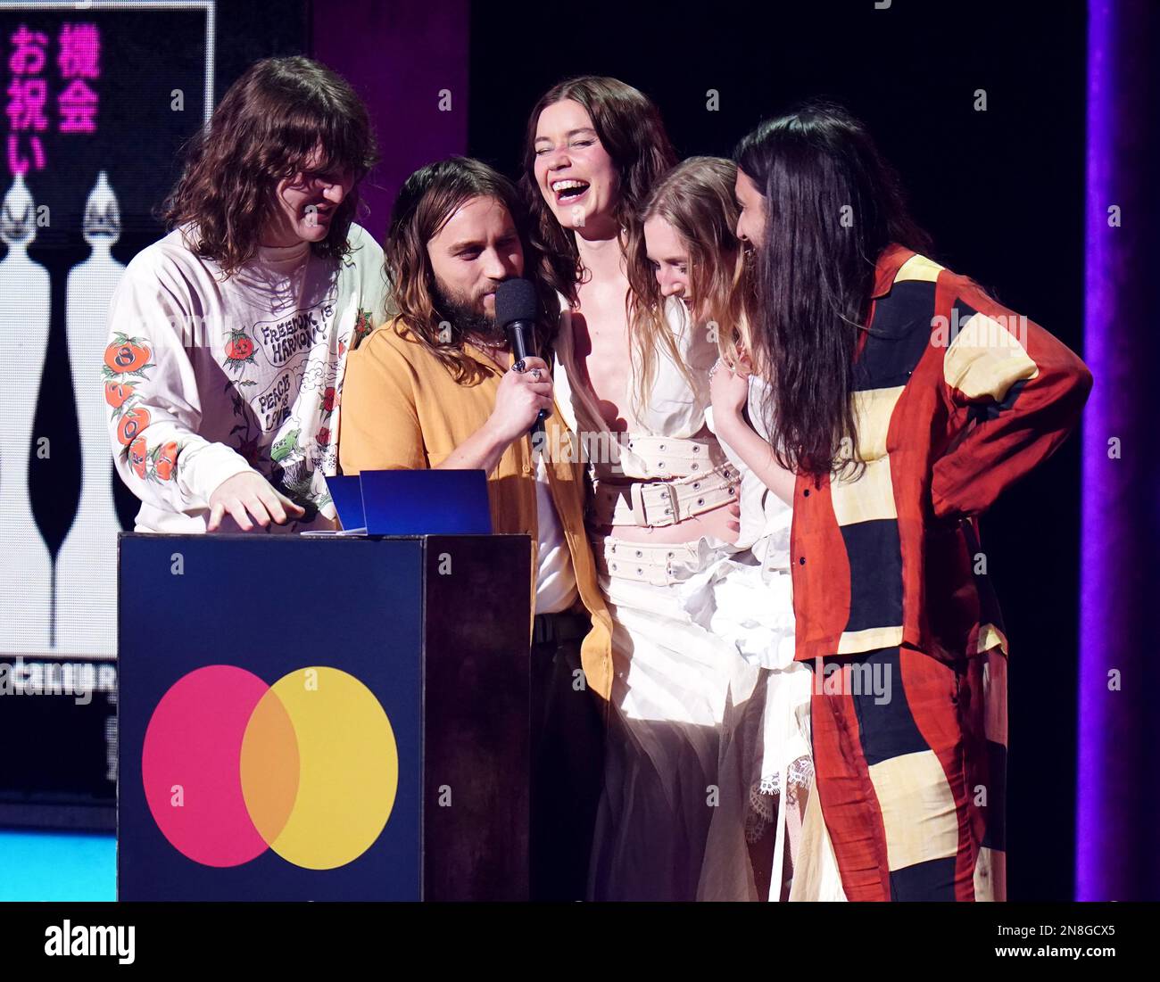 Wet Leg collect the Best Group of the Year award during the Brit Awards ...