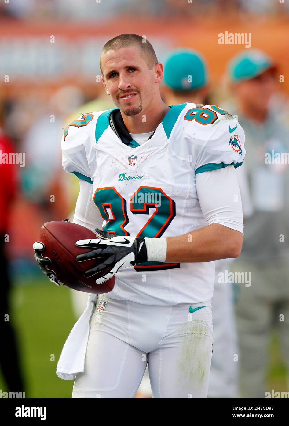 Miami Dolphins wide receiver Brian Hartline is shown on the sideline ...