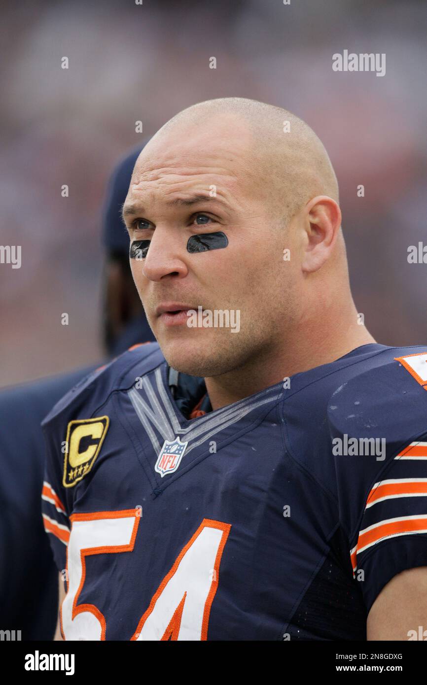 Chicago Bears linebacker Brian Urlacher (54) looks on from the ...