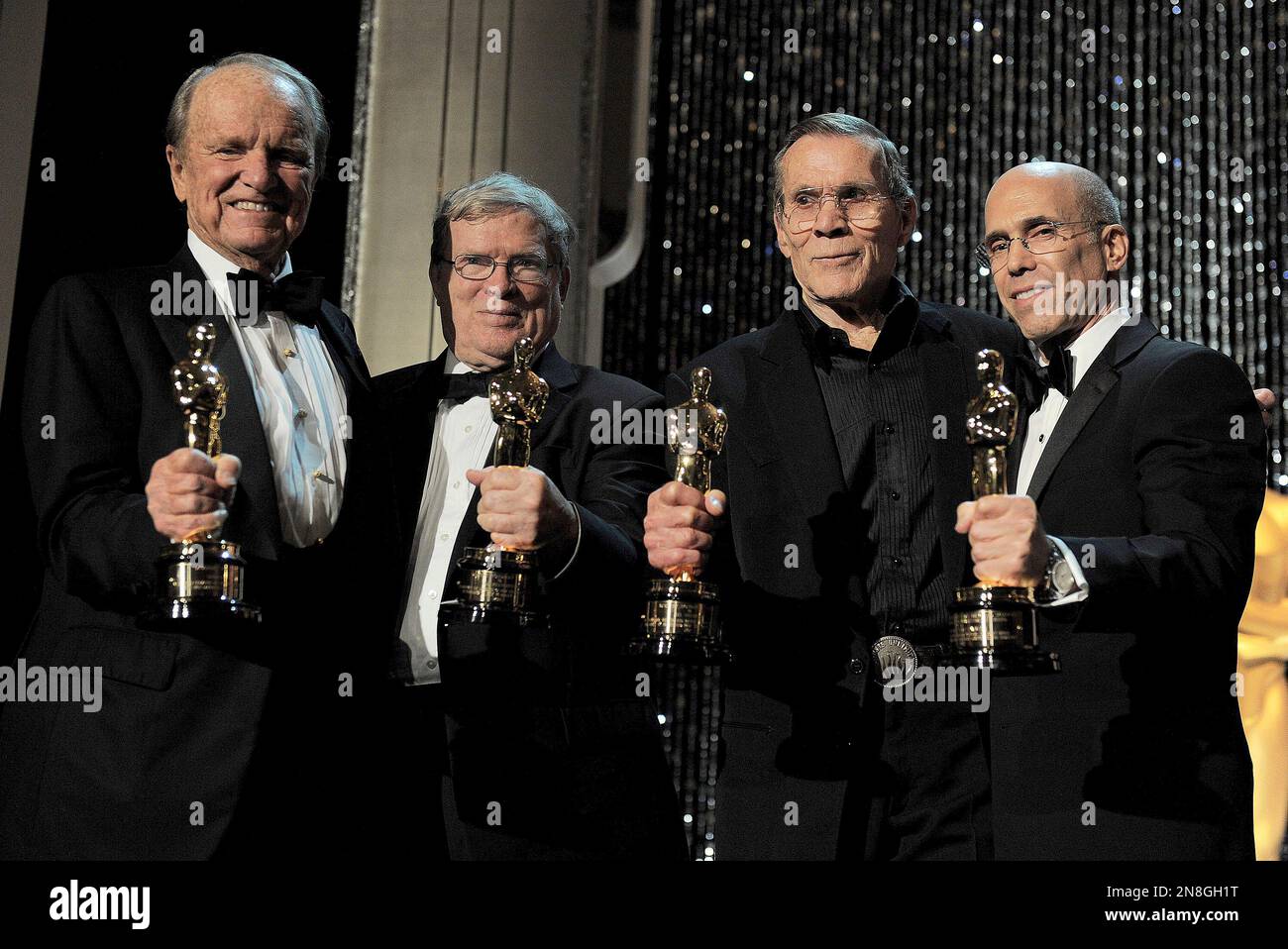 From left, award recipients George Stevens Jr., D.A. Pennebaker, Hal ...