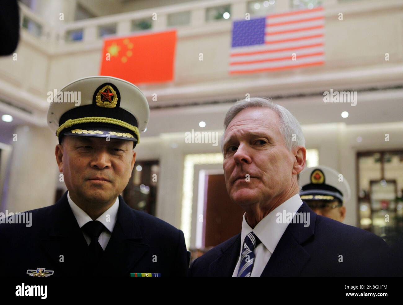 In this Nov. 27, 2012 photo, U.S. Navy Secretary Ray Mabus, right, and ...