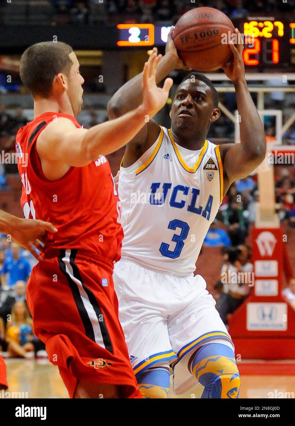UCLA guard Jordan Adams (3) sets up as he looks for the shot over San ...