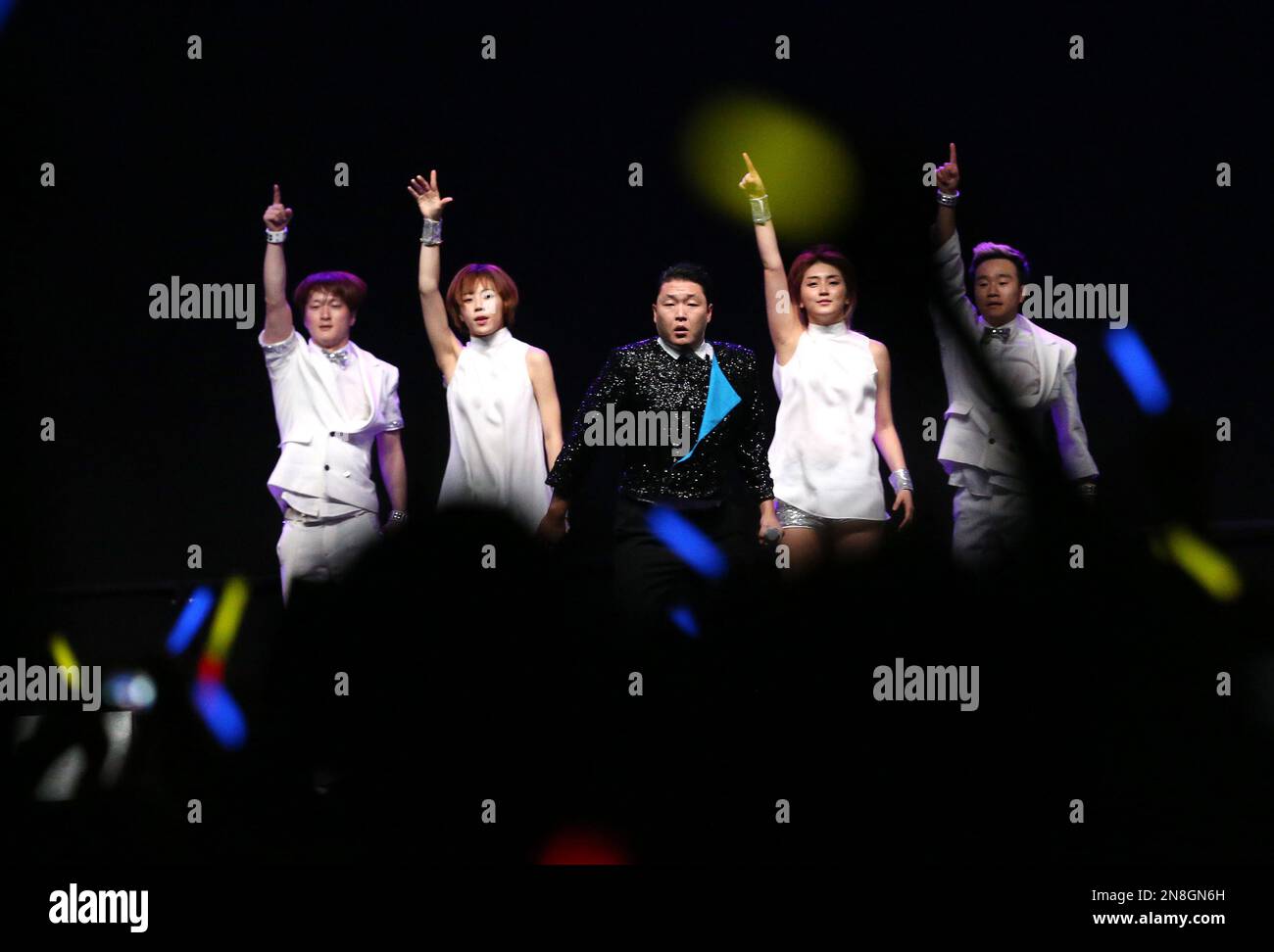 South Korean rapper PSY, center, who gained popularity from his famous ...